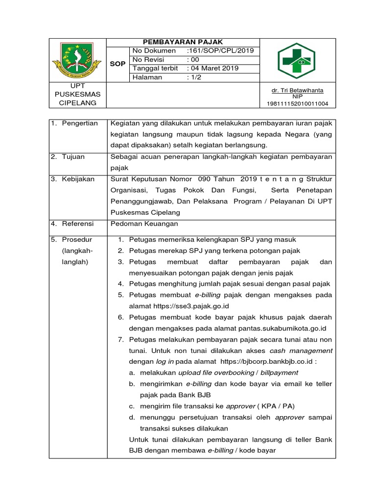 SOP Pembayaran Pajak | PDF