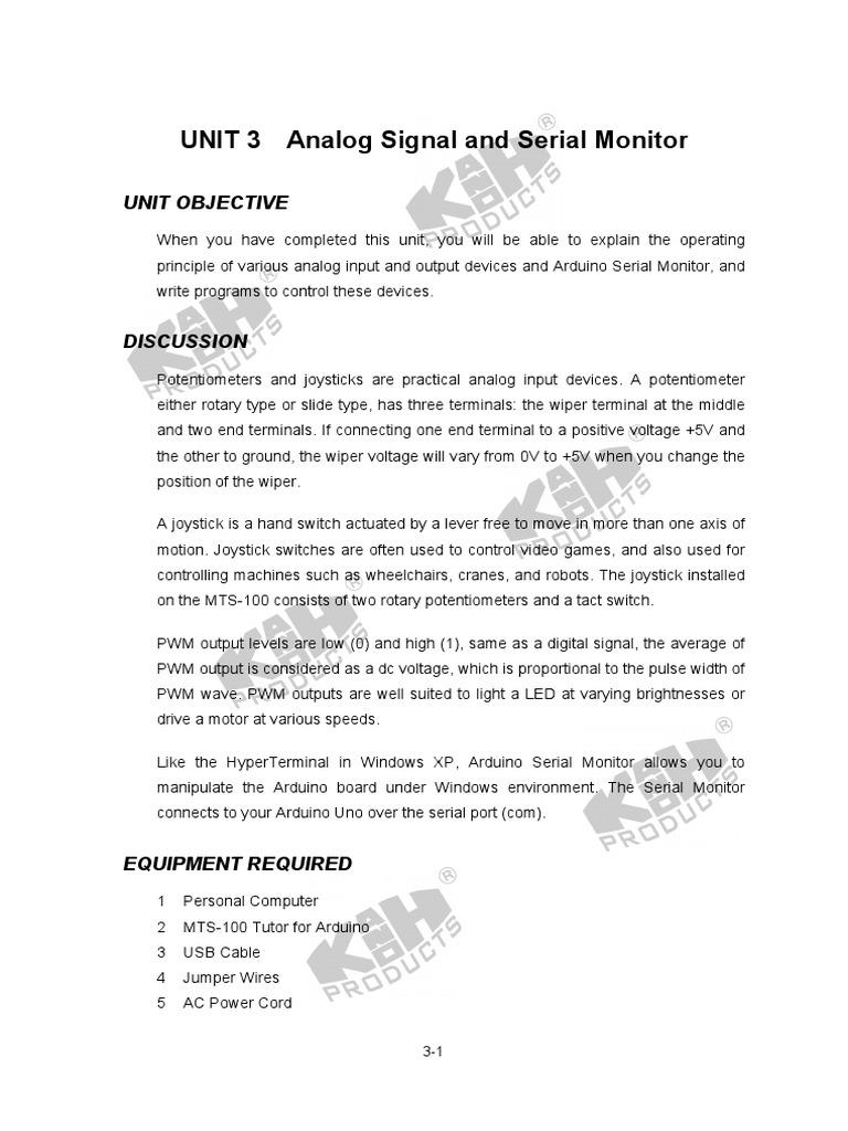 UNIT 3 Analog Signal and Serial Monitor | PDF | Arduino | Integer (Computer Science)