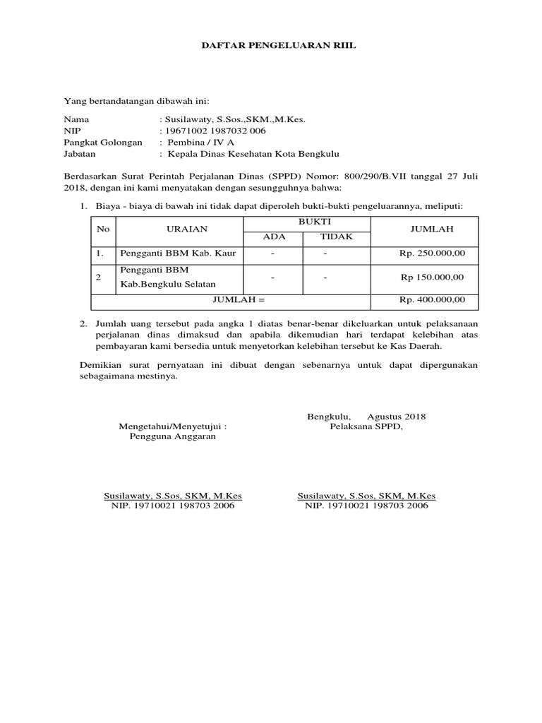 Daftar Pengeluaran Riil | PDF | Pengelolaan Keuangan & Uang