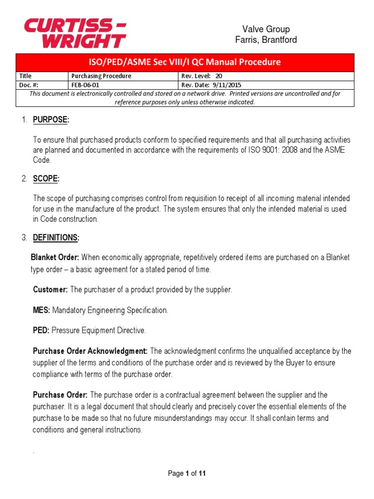 ISO/PED/ASME Sec VIII/I QC Manual Procedure | PDF | Specification (Technical Standard ...