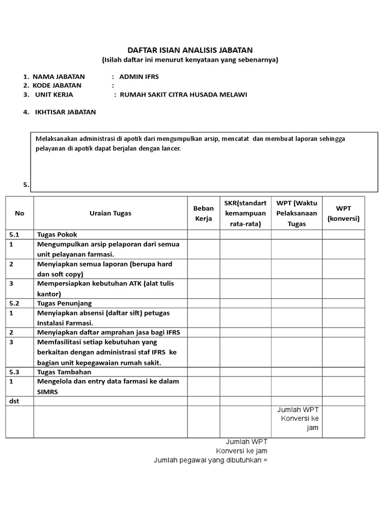 Form Analisis Jabatan | PDF