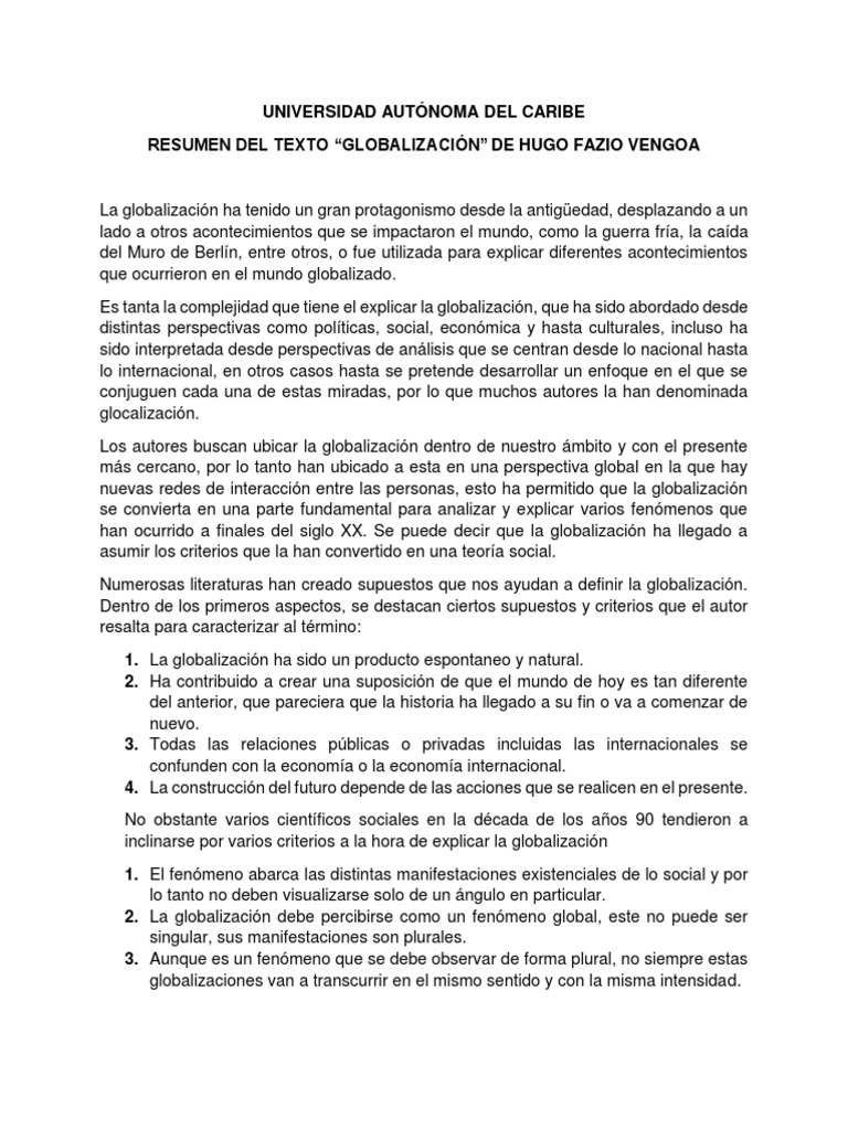 Resumen Hugo Fazio Pdf Globalización Sociedad