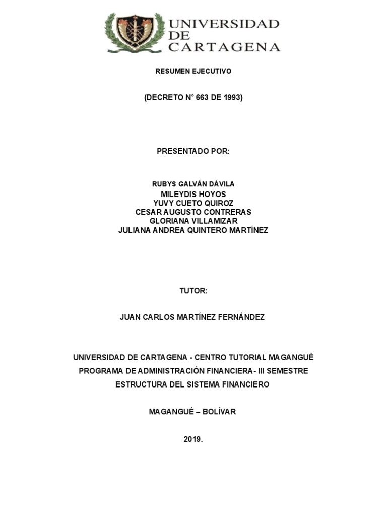 Resumen Decreto 663 de 1993 | Descargar gratis PDF | Banco Comercial | Bancos