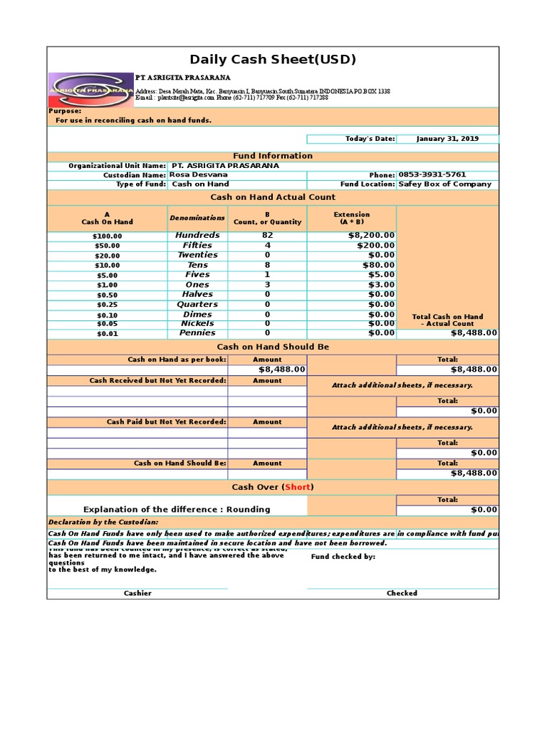 Contoh Format Daily Cash Opname | Download Free PDF | Business