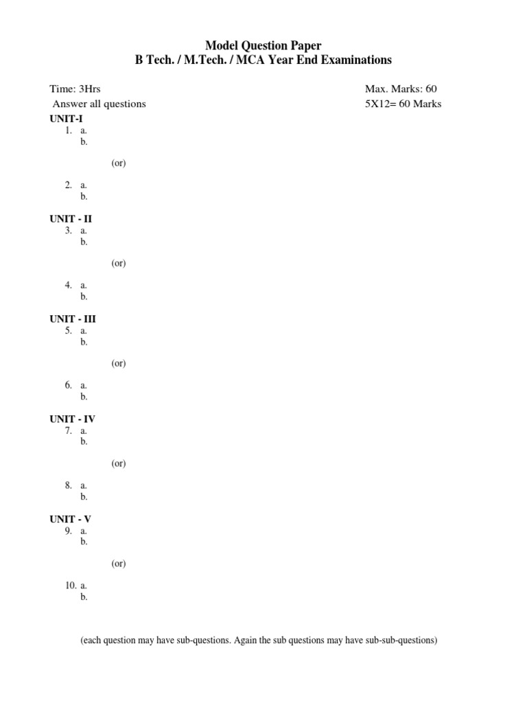 Model Question Paper B Tech. / M.Tech. / MCA Year End Examinations ...