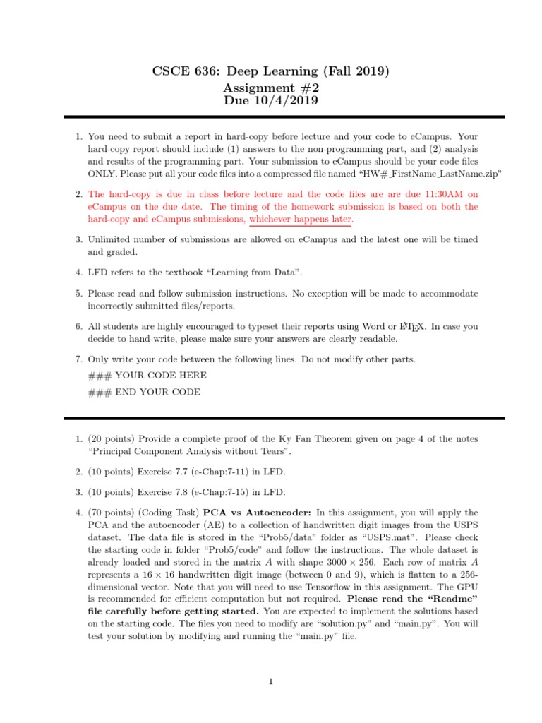 CSCE 636: Deep Learning (Fall 2019) Assignment #2 Due 10/4/2019 | PDF | Principal Component ...