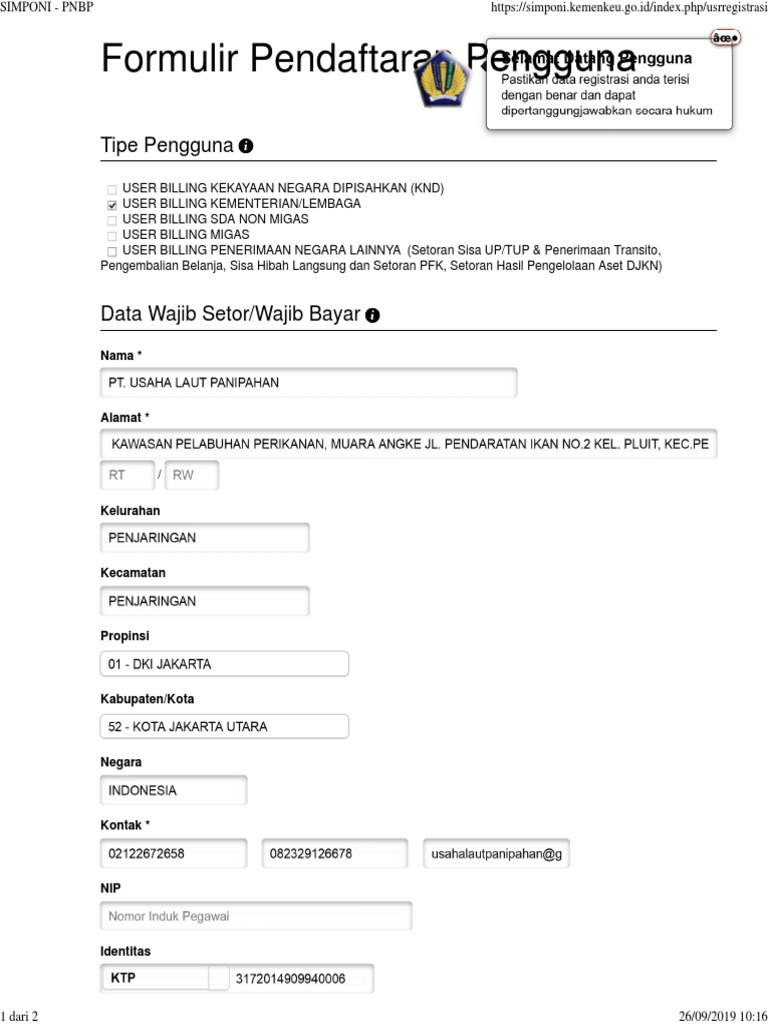 Formulir Simponi - PNBP | PDF