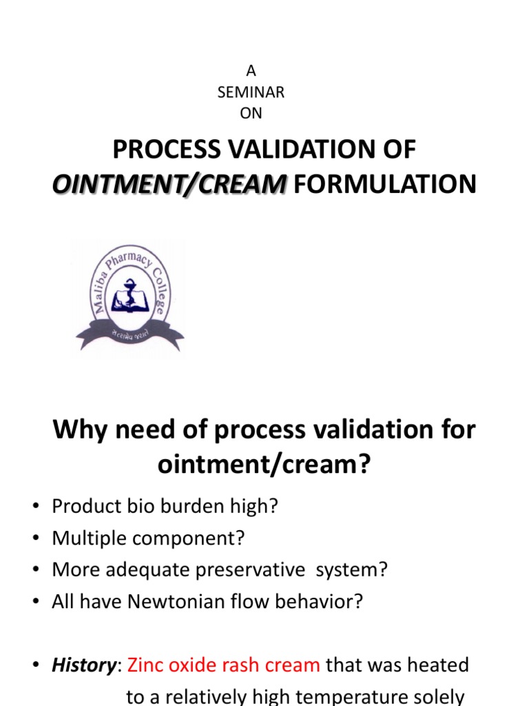 Process Validation Of Ointment Creams Pdf Verification And Validation Colloid