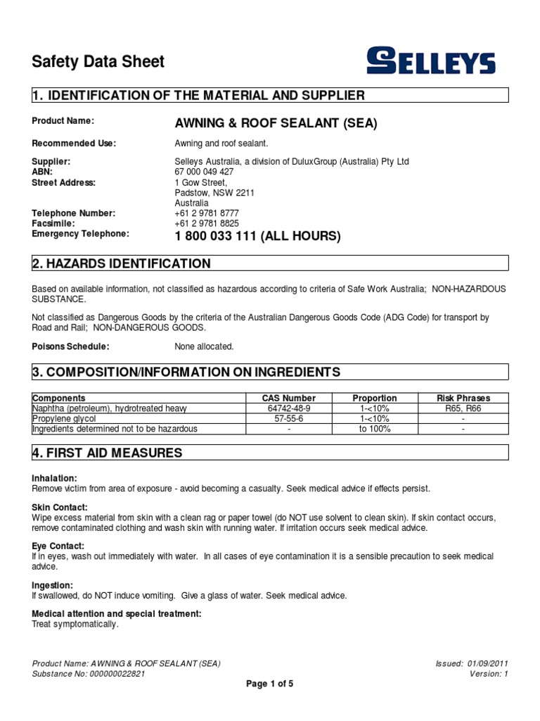 Safety Data Sheet: 1. Identification of The Material and Supplier ...