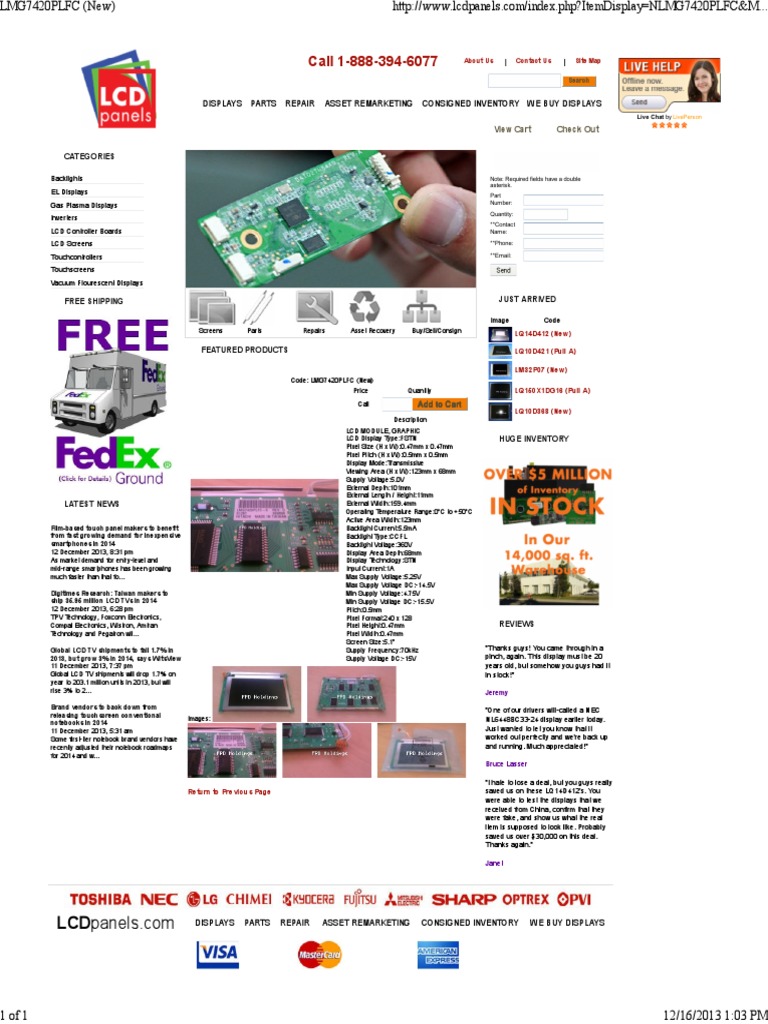 Call 1-888-394-6077: Displays Parts Repair Asset Remarketing Consigned ...
