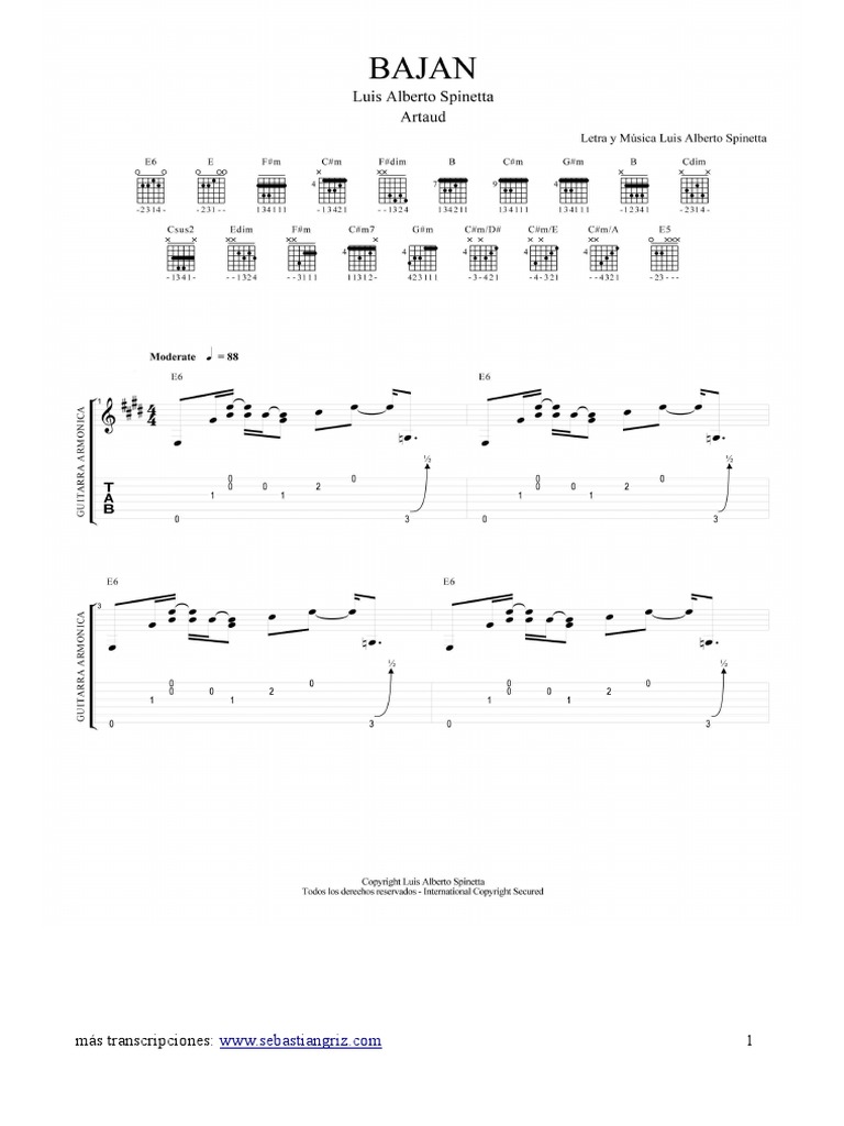 SPINETTA - BAJAN (Partitura, Guitarra) PDF | PDF