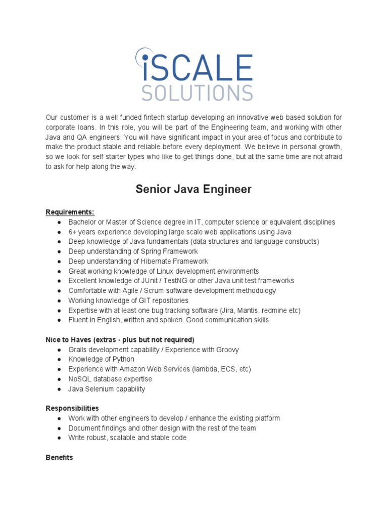 Senior Java Engineer: Requirements | PDF