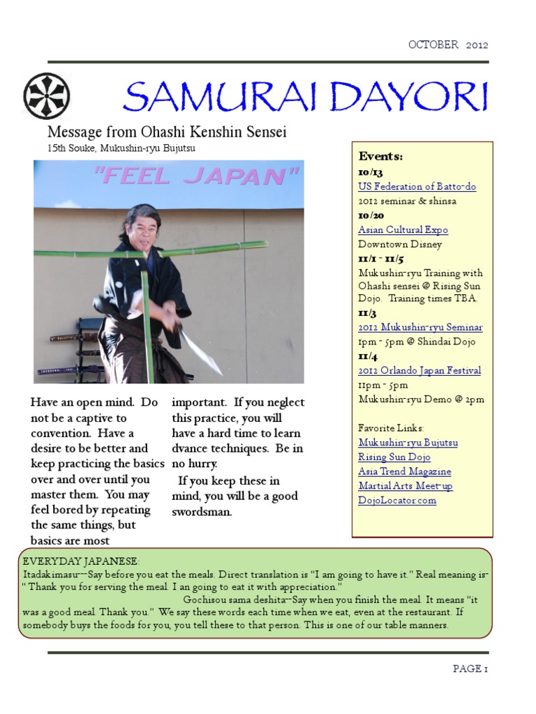 Samurai Dayori: Message From Ohashi Kenshin Sensei | Download Free PDF ...