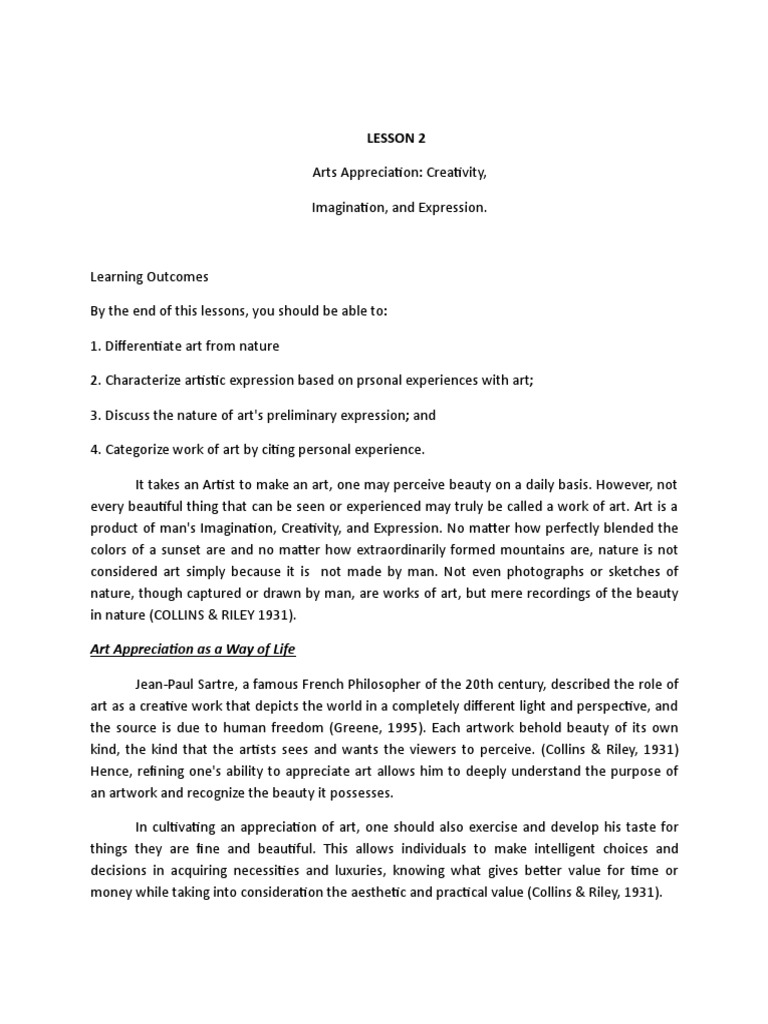 Arts Appreciation Group 1 | PDF | Imagination | Creativity