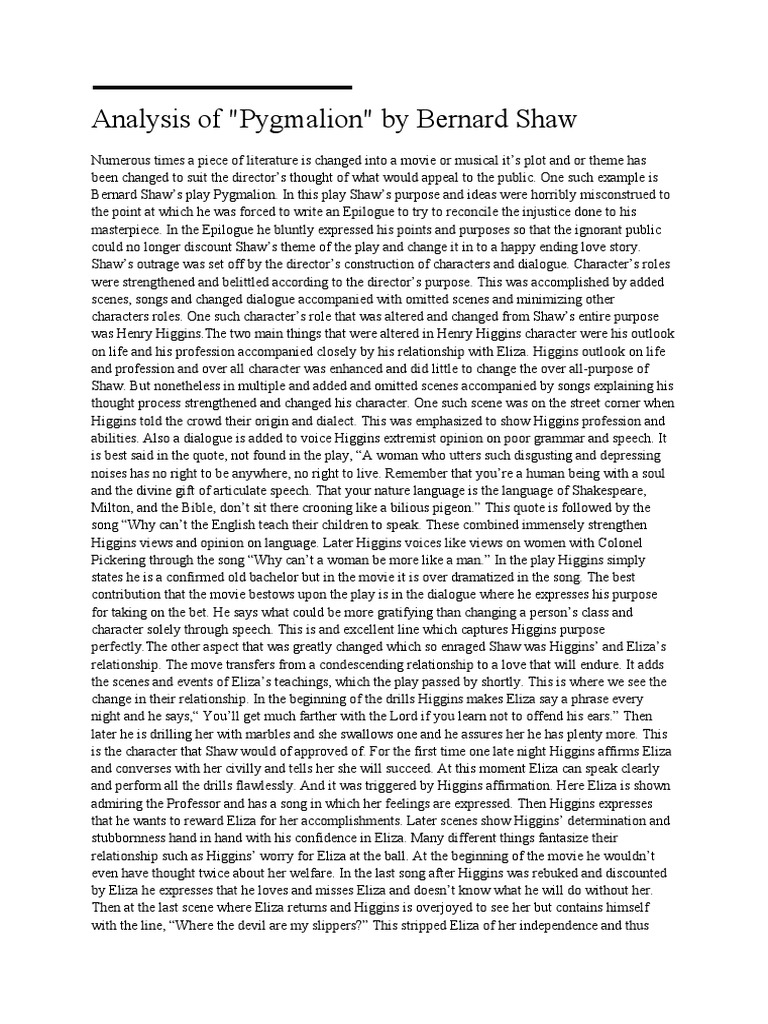 Analysis Pygmalion | Download Free PDF | Pygmalion (Play) | George ...