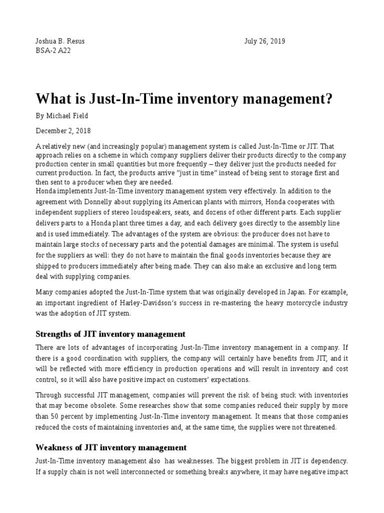 What Is Just-In-Time Inventory Management? | PDF | Inventory | Economic ...
