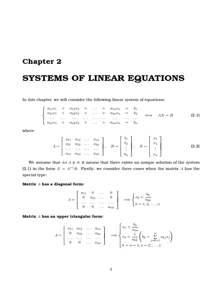 Systems of Linear Equations: Matrix A Has A Diagonal Form | PDF ...