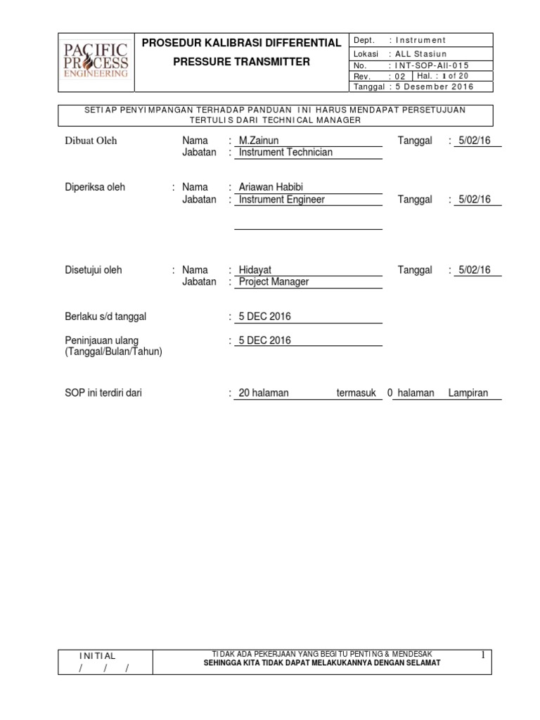 Prosedur Kalibrasi Transmitter Tekanan | PDF