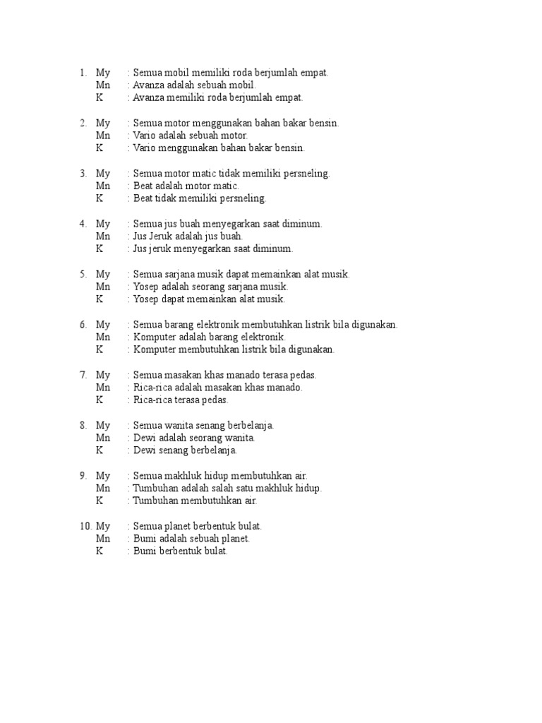 Contoh Kalimat Proporsi Kategoris | PDF