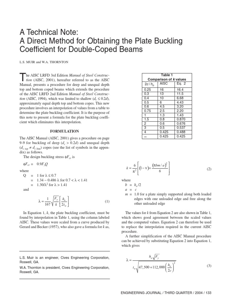 A Direct Method for Obtaining the Plate Buckling Coefficient for Double ...