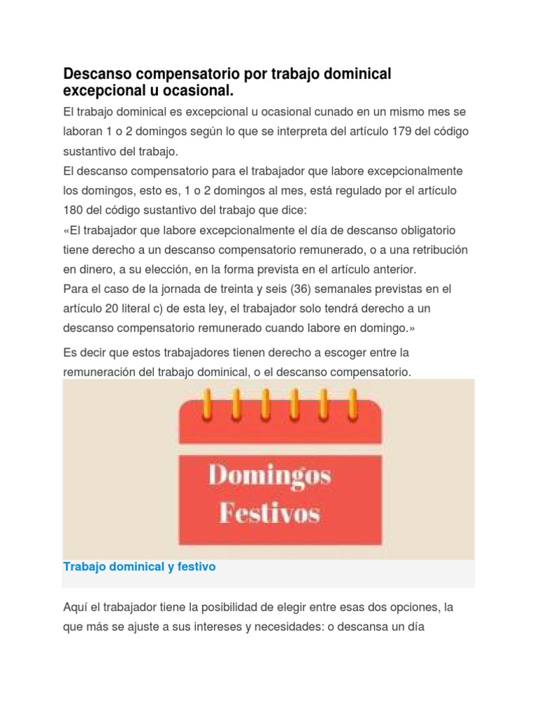 Descanso Compensatorio Por Trabajo Dominical Excepcional U Ocasional ...