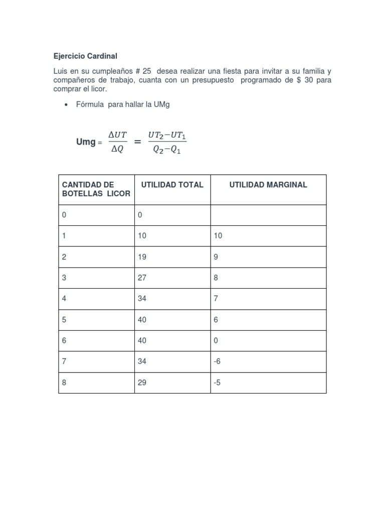 Ejercicio Teoria Cardinal | PDF | Utilidad | Utilidad marginal