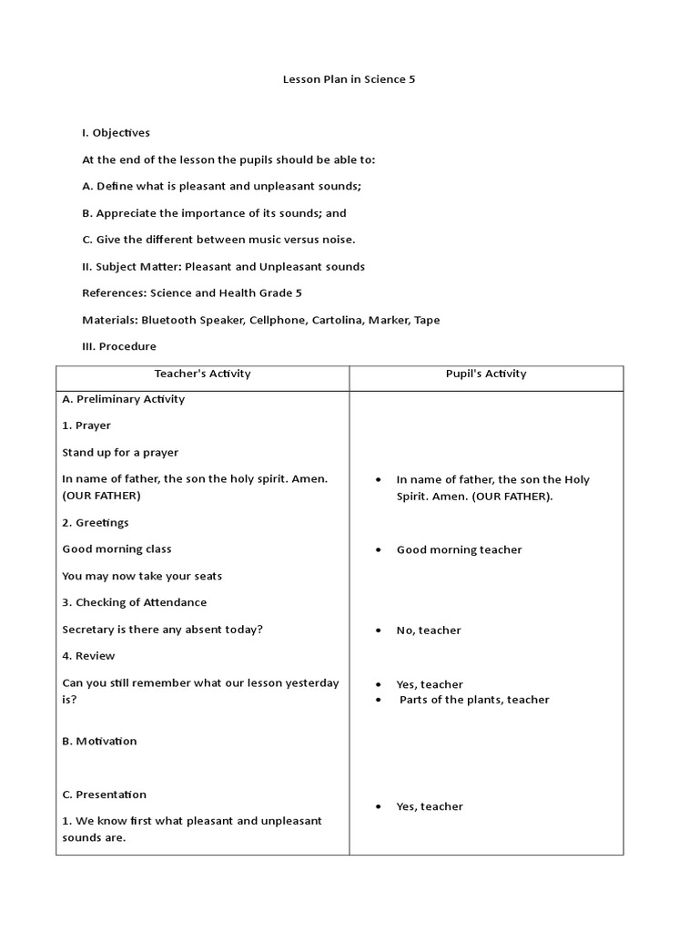 Lesson Plan in-WPS Office | PDF | Noise | Sound