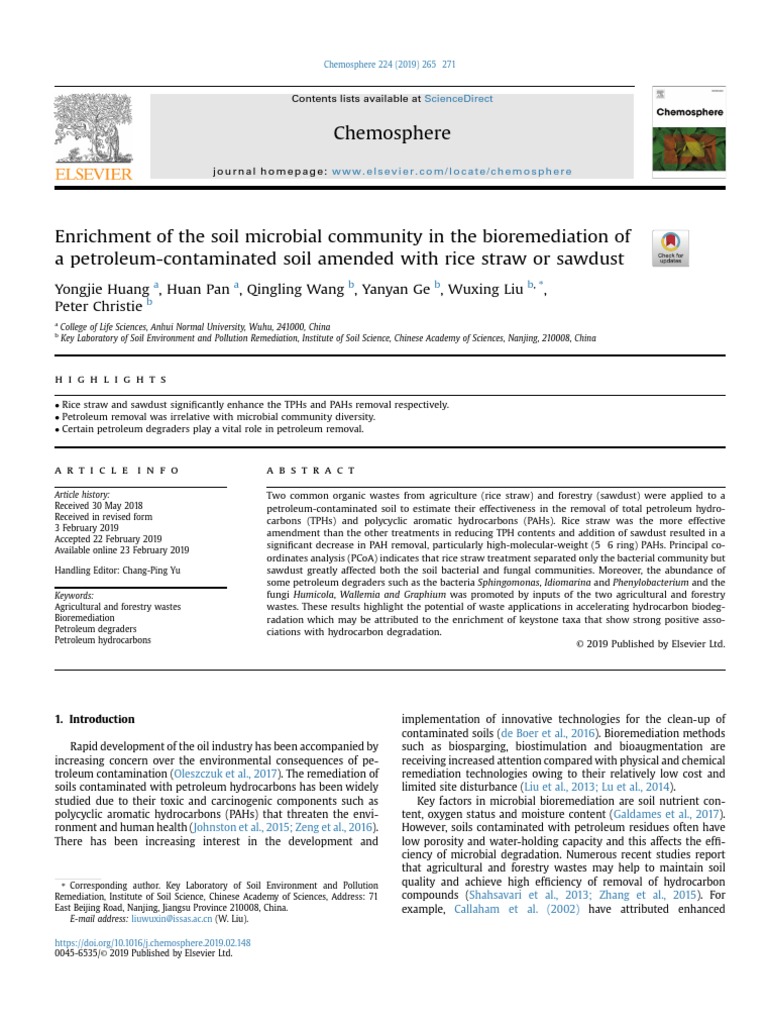 Chemosphere: Yongjie Huang, Huan Pan, Qingling Wang, Yanyan Ge, Wuxing ...