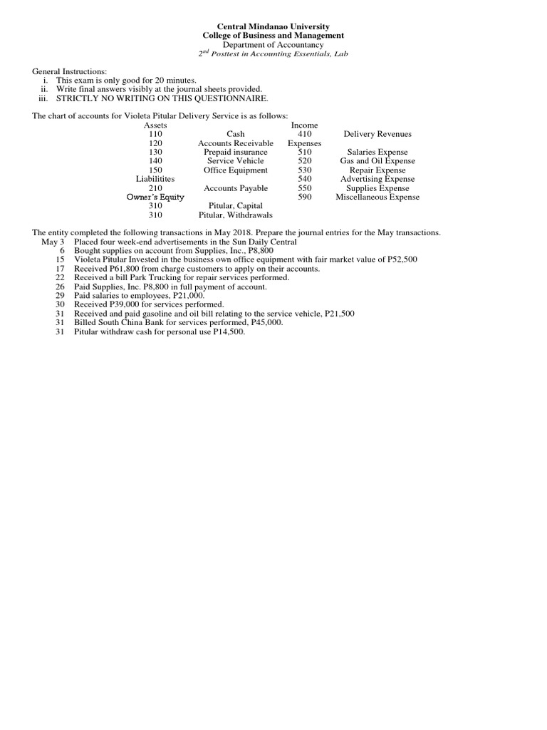 Lab Posttest 2 - Journal Entries | PDF