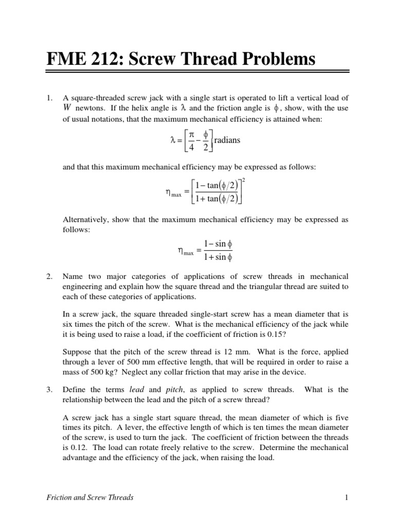 Screw Thread Problems | PDF | Manufactured Goods | Tools