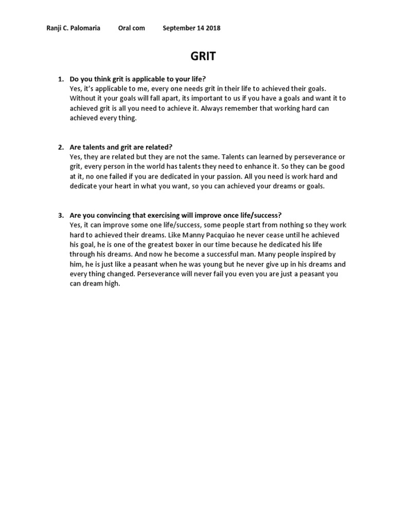 Do You Think Grit Is Applicable To Your Life?: Ranji C. Palomaria Oral ...