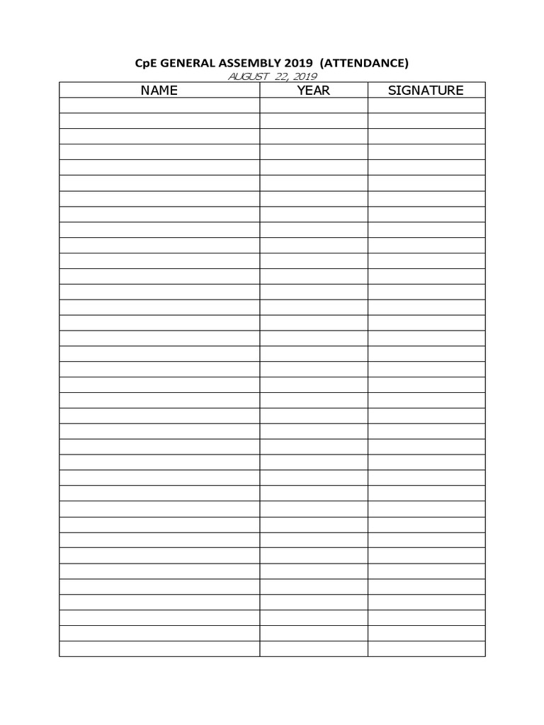 Name Year Signature: Cpe General Assembly 2019 (Attendance) | PDF ...