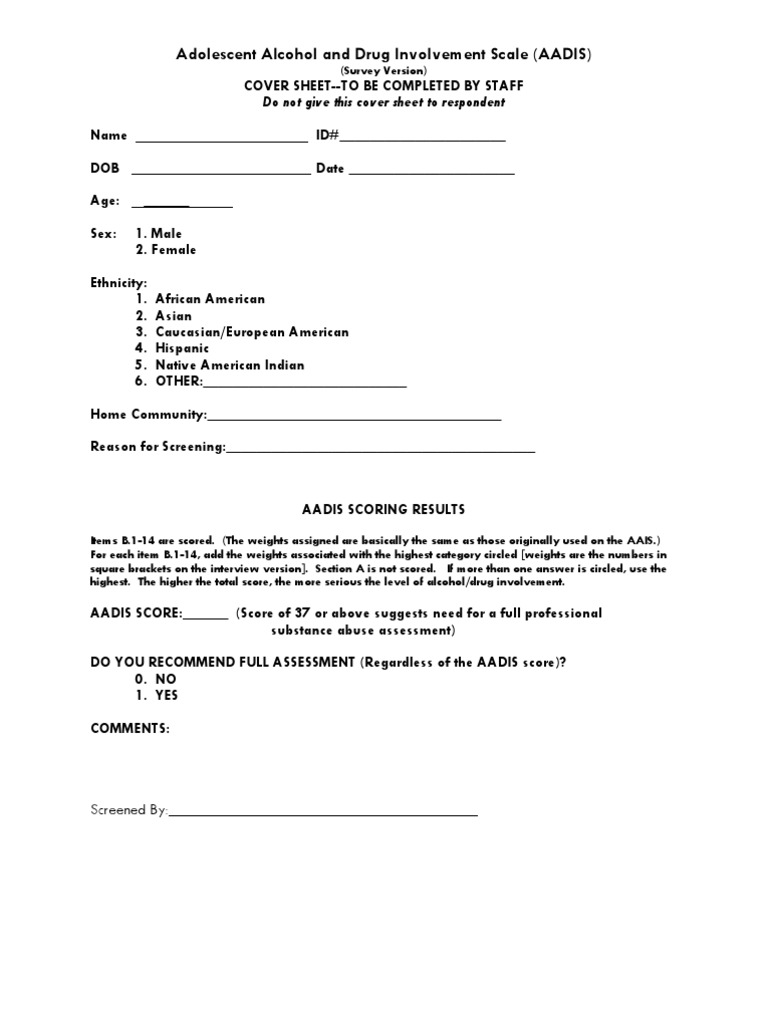 Adolescent Alcohol and Drug Involvement Scale | PDF | Substance Abuse ...