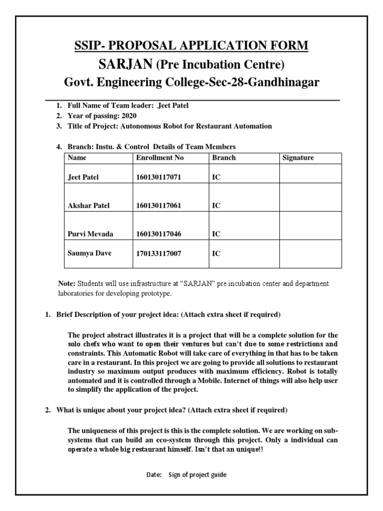 Sarjan: Ssip-Proposal Application Form (Pre Incubation Centre) Govt ...