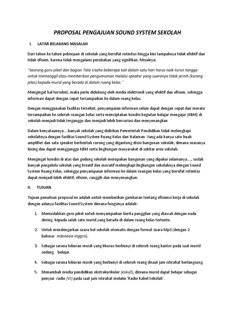Proposal Pengajuan Sound System Sekolah | PDF | Seni