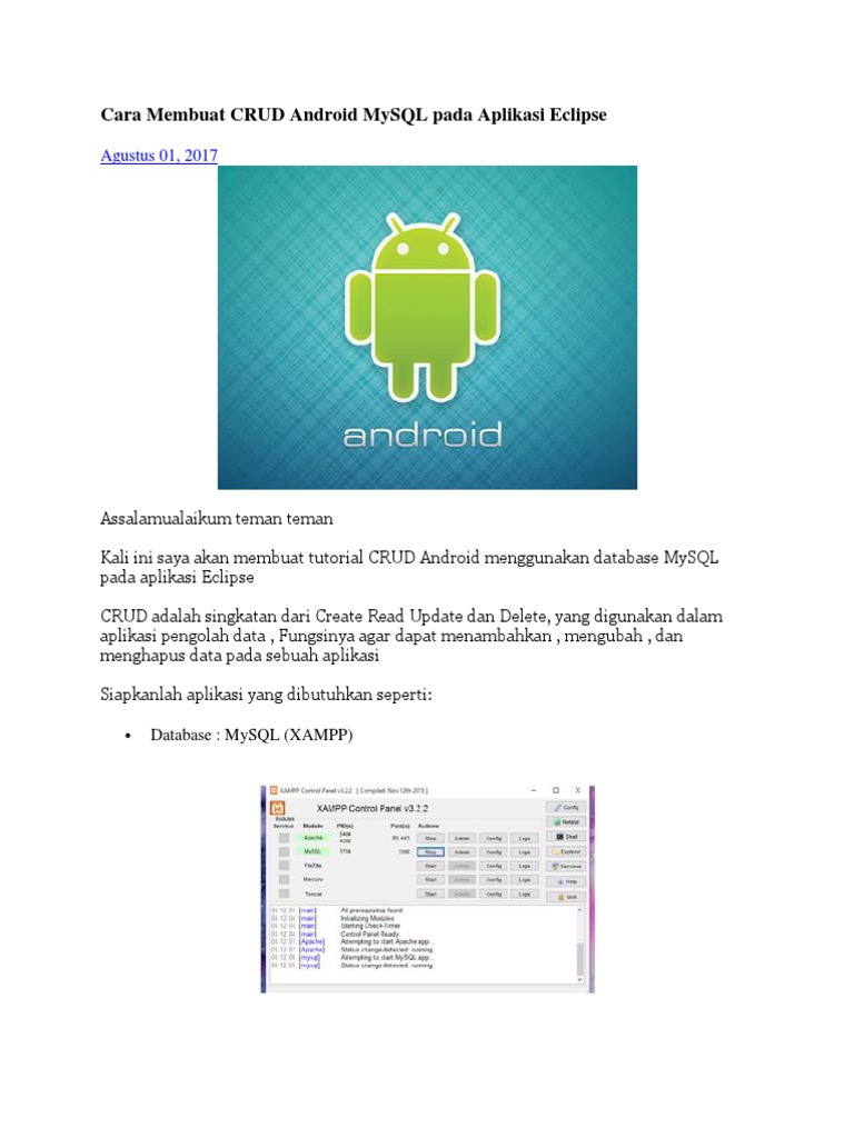 Cara Membuat CRUD Android MySQL Pada Aplikasi Eclipse | PDF