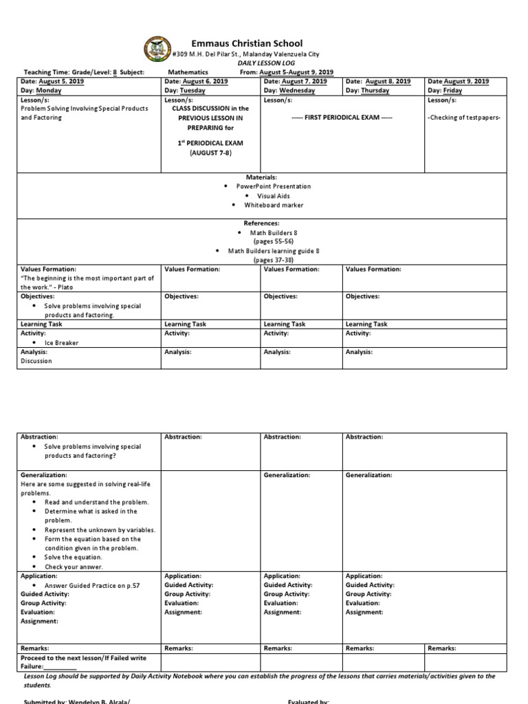 Grade 8 DLL | PDF | Teaching Mathematics | Behavior Modification