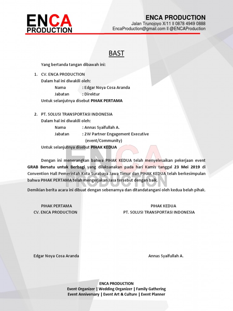 Contoh BAST untuk Event Organizer | PDF
