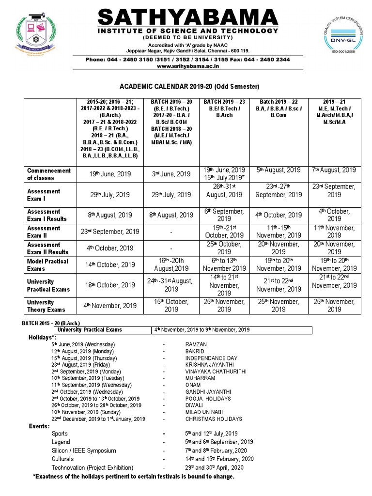 Academic Calendar 2019-20 | PDF | Bachelor's Degree | Academic Degree