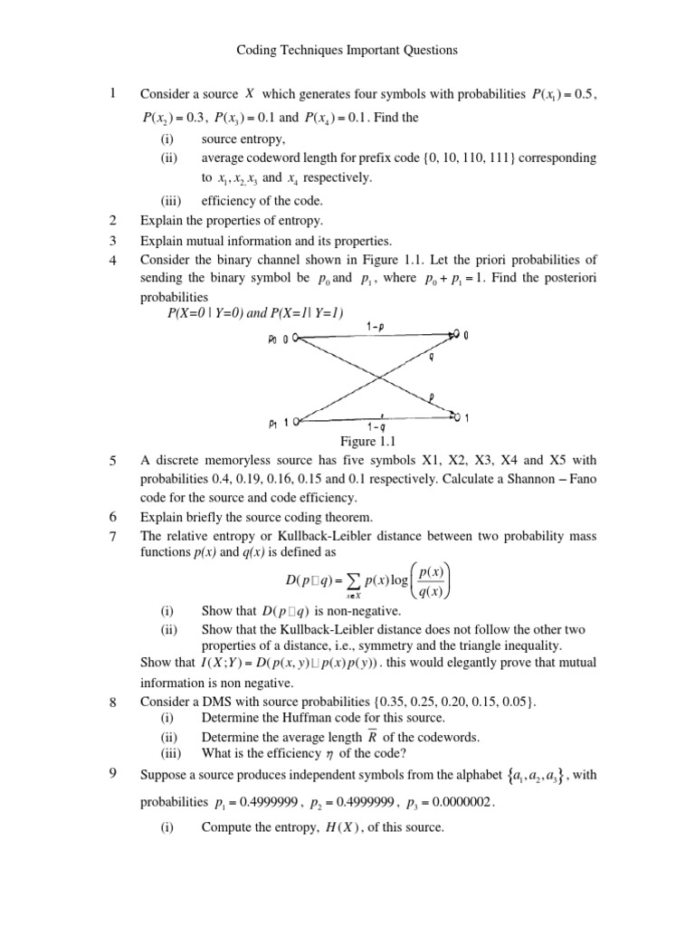 Coding Techniques Important Questions-1 | PDF | Code | Data Compression