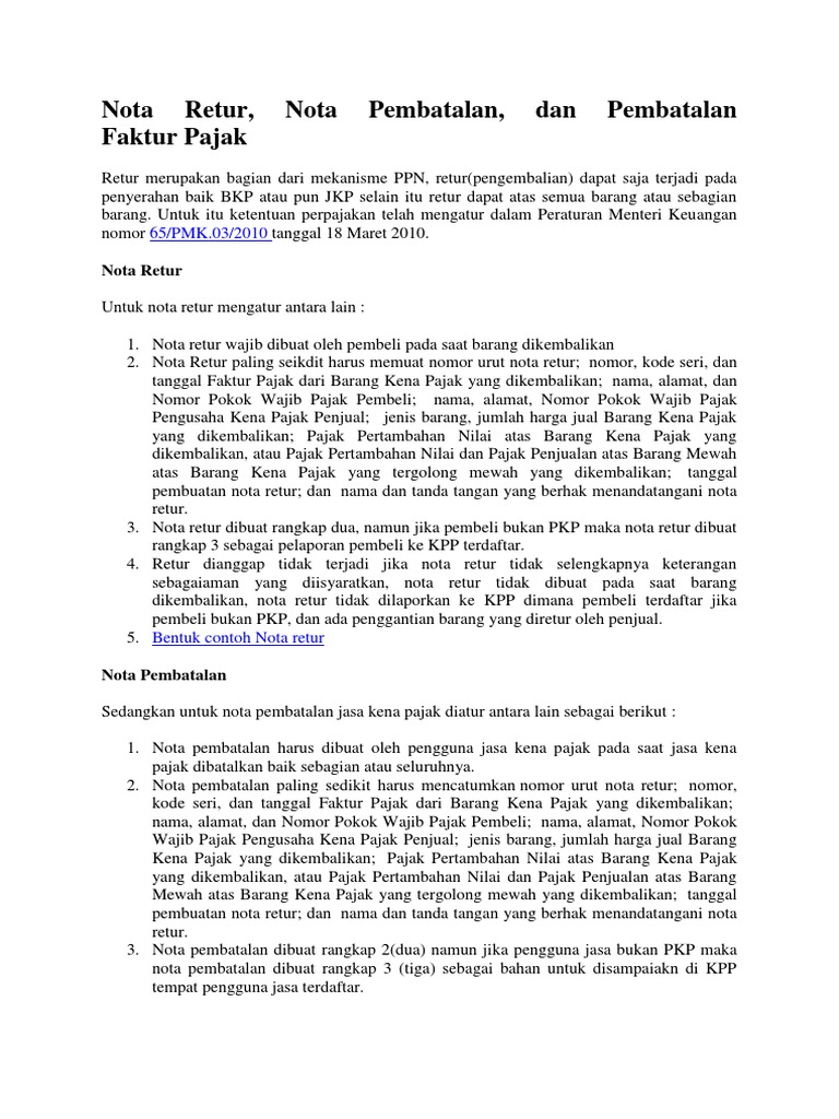 Nota Retur-Nota Pembatalan | PDF