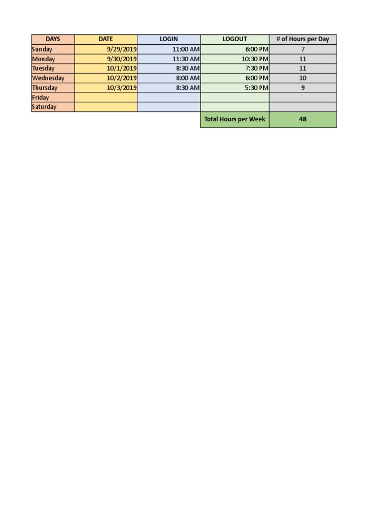 Days Date Login Logout # of Hours Per Day | PDF | Foreign Language Studies