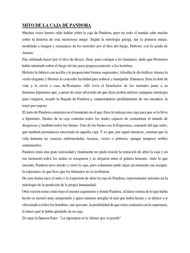 Mito de La Caja de Pandora | PDF