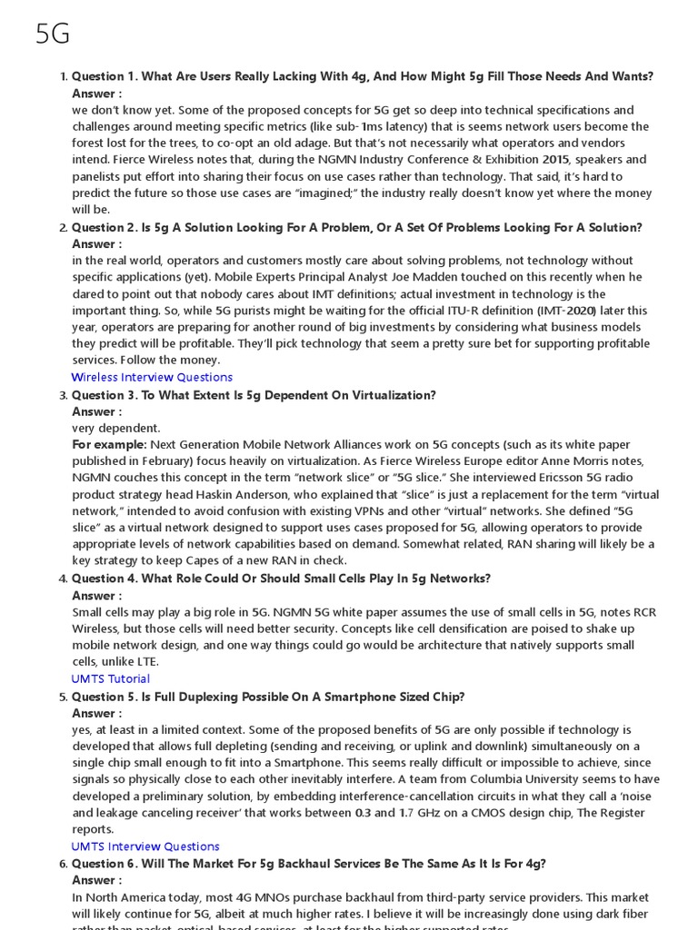 Answer:: Wireless Interview Questions | PDF | 4 G | I Pv6