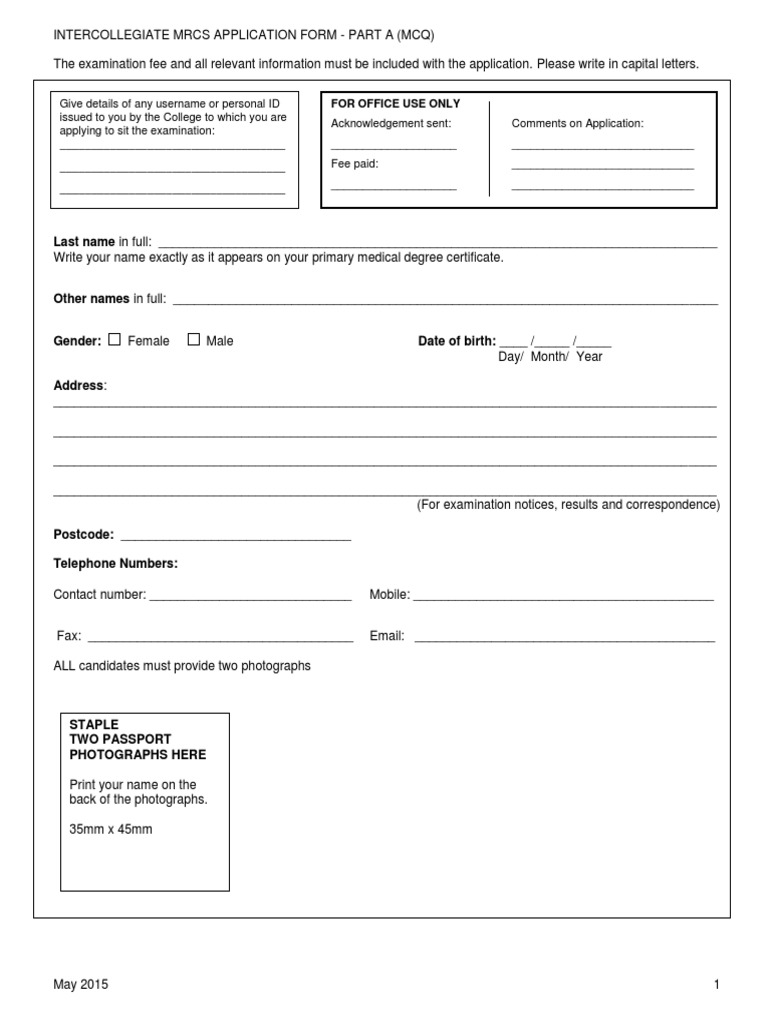 07 BLUE MRCS Part A (MCQ) Appl Form May 15 PDF | PDF | Debit Card ...