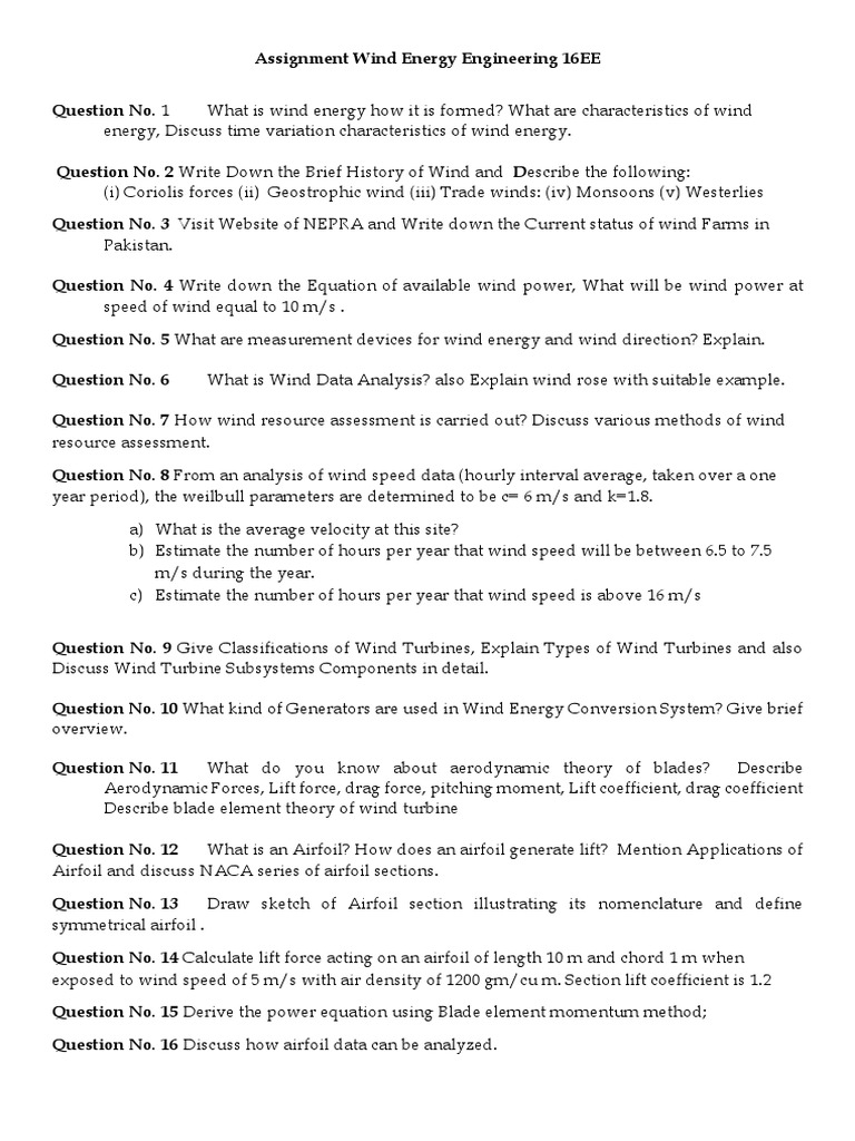 Wind Energy Engineering Assignment | PDF | Wound | Wind Power