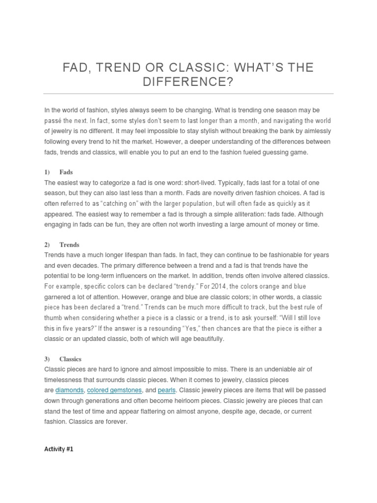 Understanding the Differences Between Fads, Trends and Classics in ...