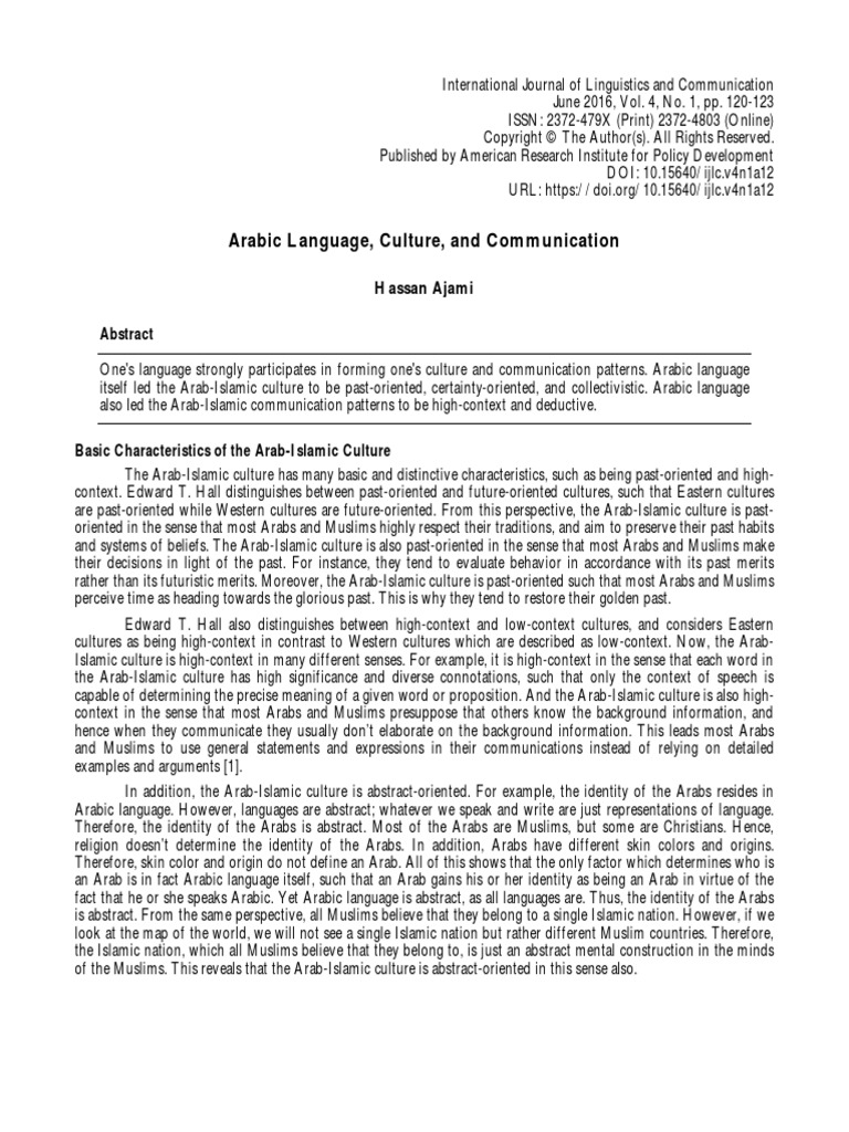 Arabic Langage Culture and Communication | PDF | Arabic | Grammatical Tense