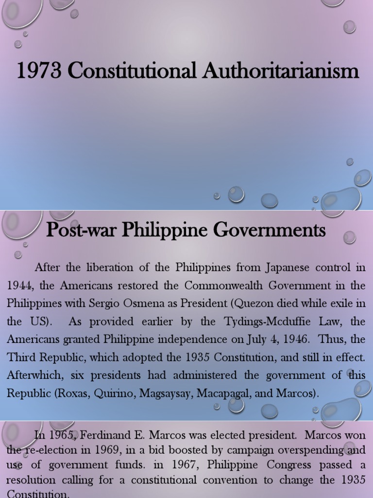 For 1973 Constitutional Authoritarianism | PDF | President Of The ...