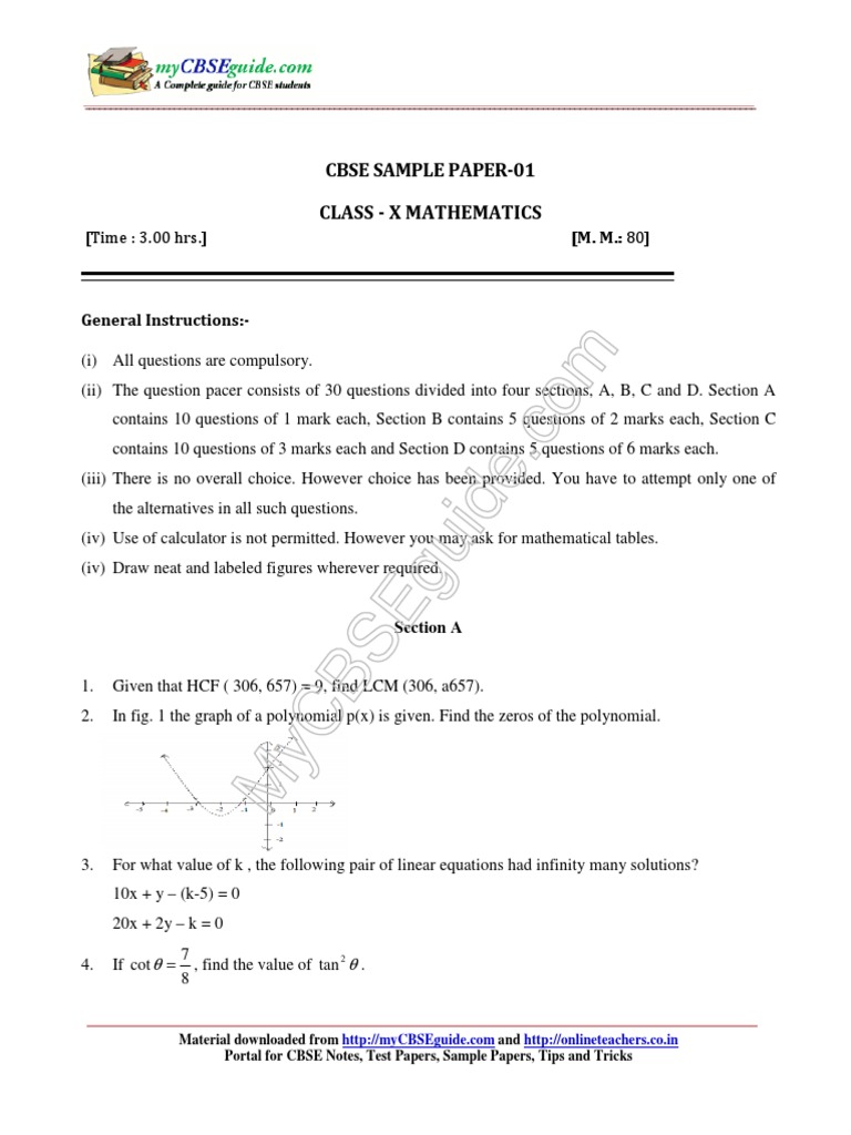 CBSE Class 10 Maths Sample Paper 1 | PDF | Triangle | Area
